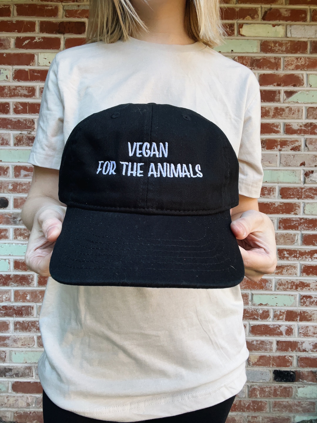 Vegan for the Animals Black Baseball Cap | Organic Dad Hat | Animal ...