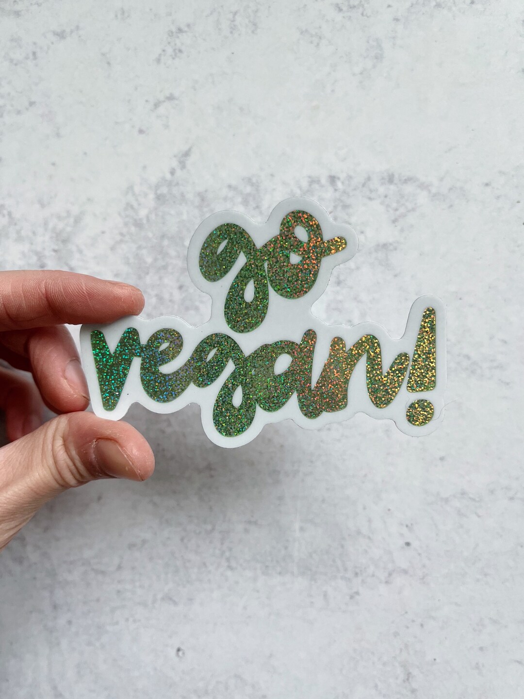 Go Vegan Green Sparkly Sticker | Vinyl, Waterproof, UV Resistant ...