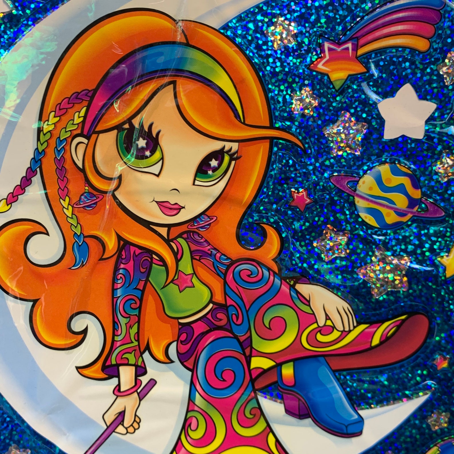 Huge Lisa Frank Star moon Redhead girl with wand lot 2x | Etsy