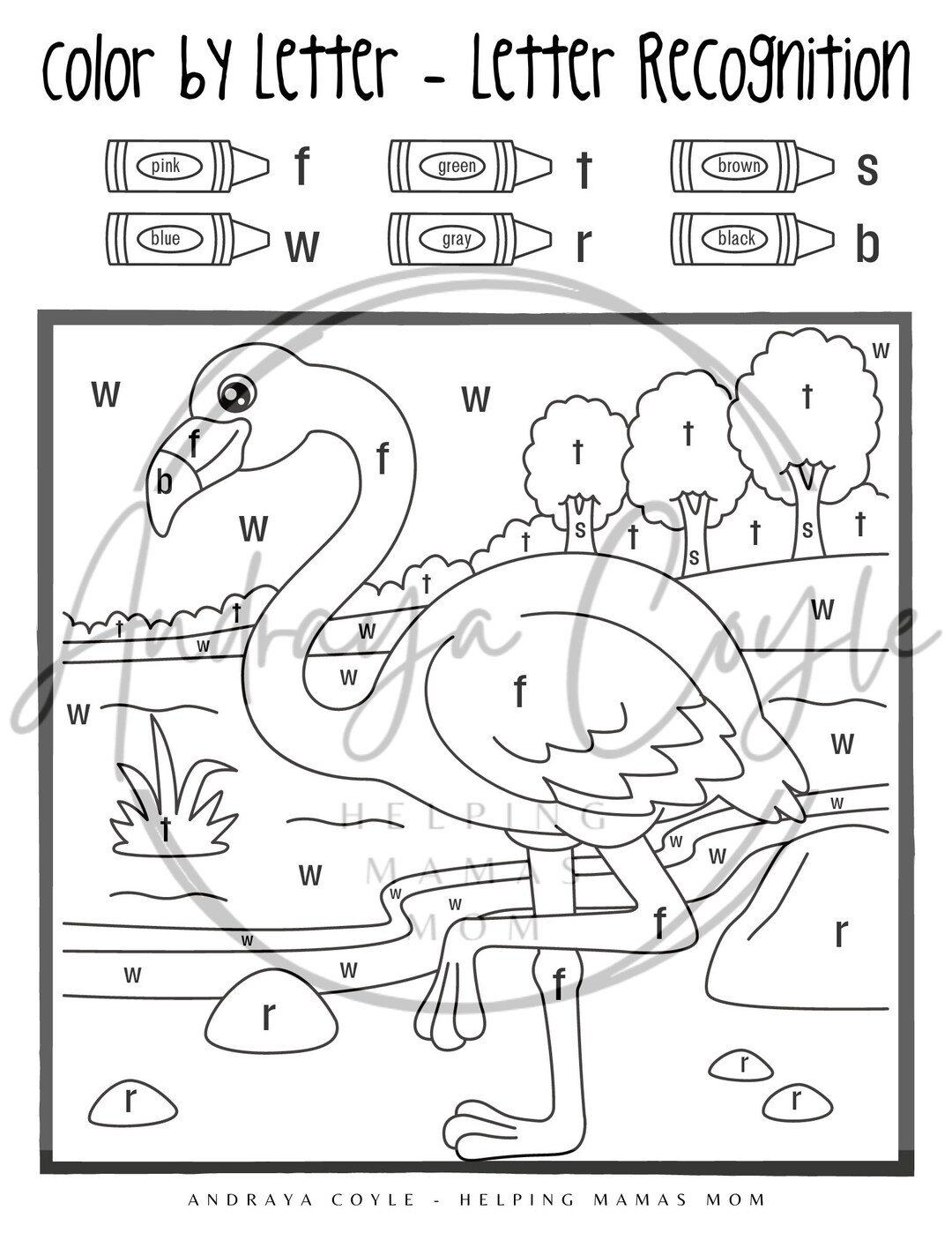 PRINTABLE Color by Letter - Letter Recognition Flamingo - Digital ...