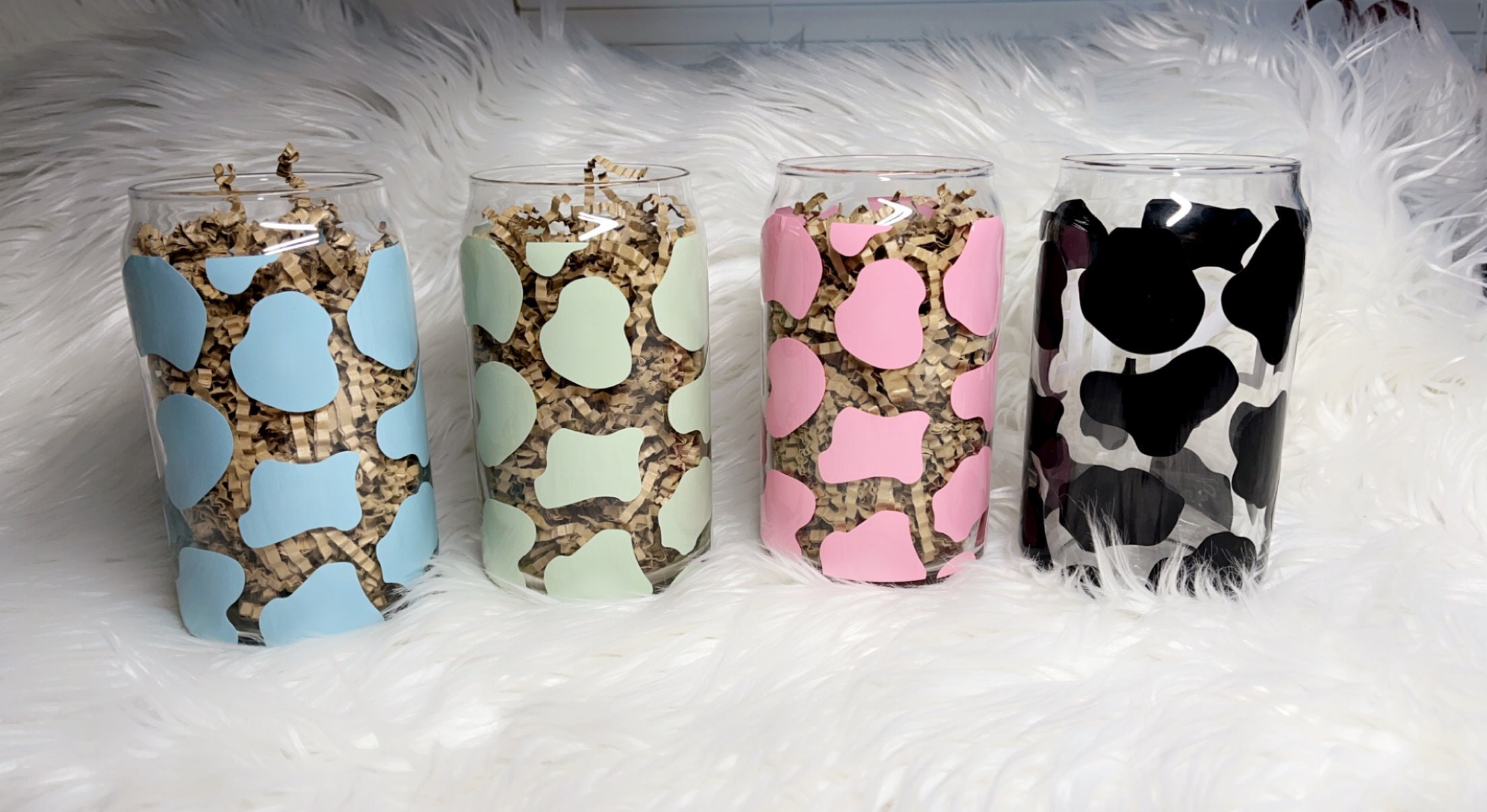 Cow Print Glass Can - Etsy