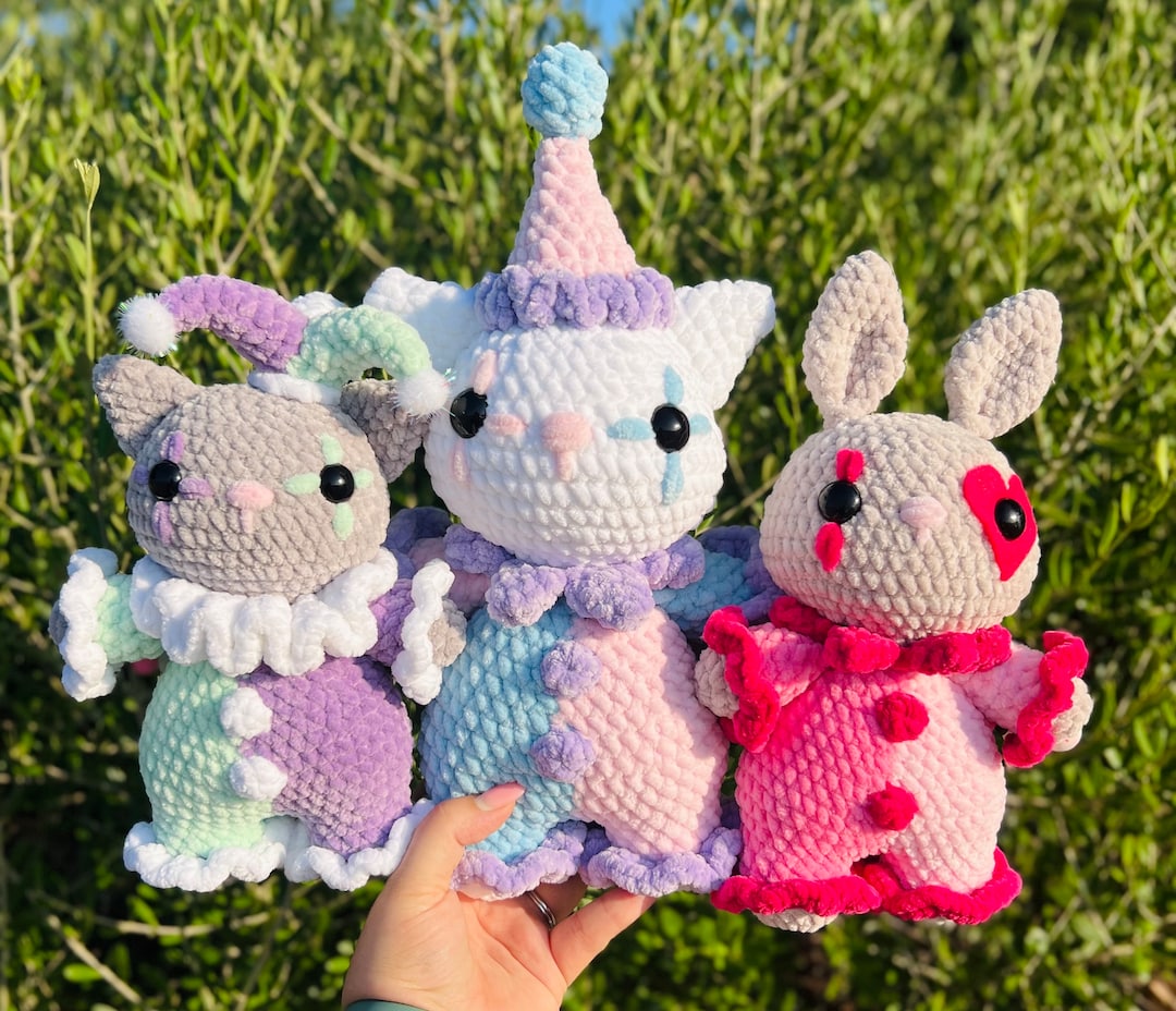 Crochet Jester Kitty and Bunny Pattern. Crochet Jester Bunny. Crochet ...