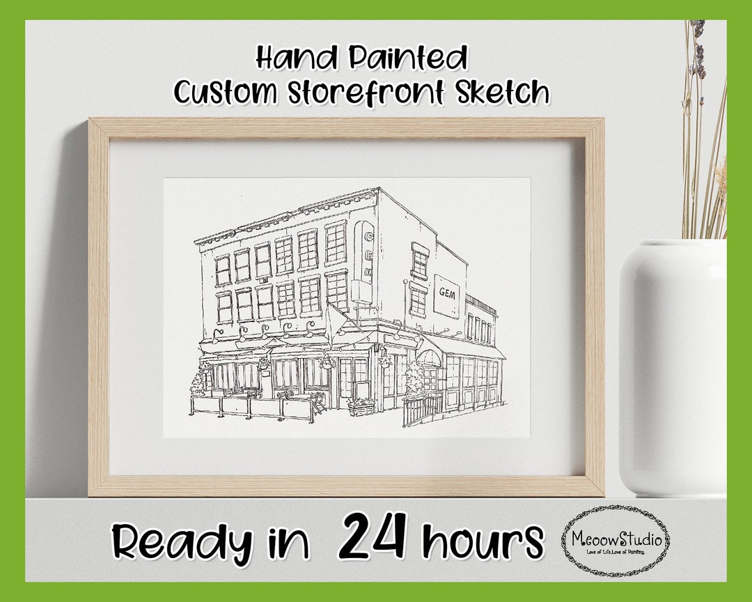 Custom Business Storefront Sketch,drawing From Photo,business Front ...