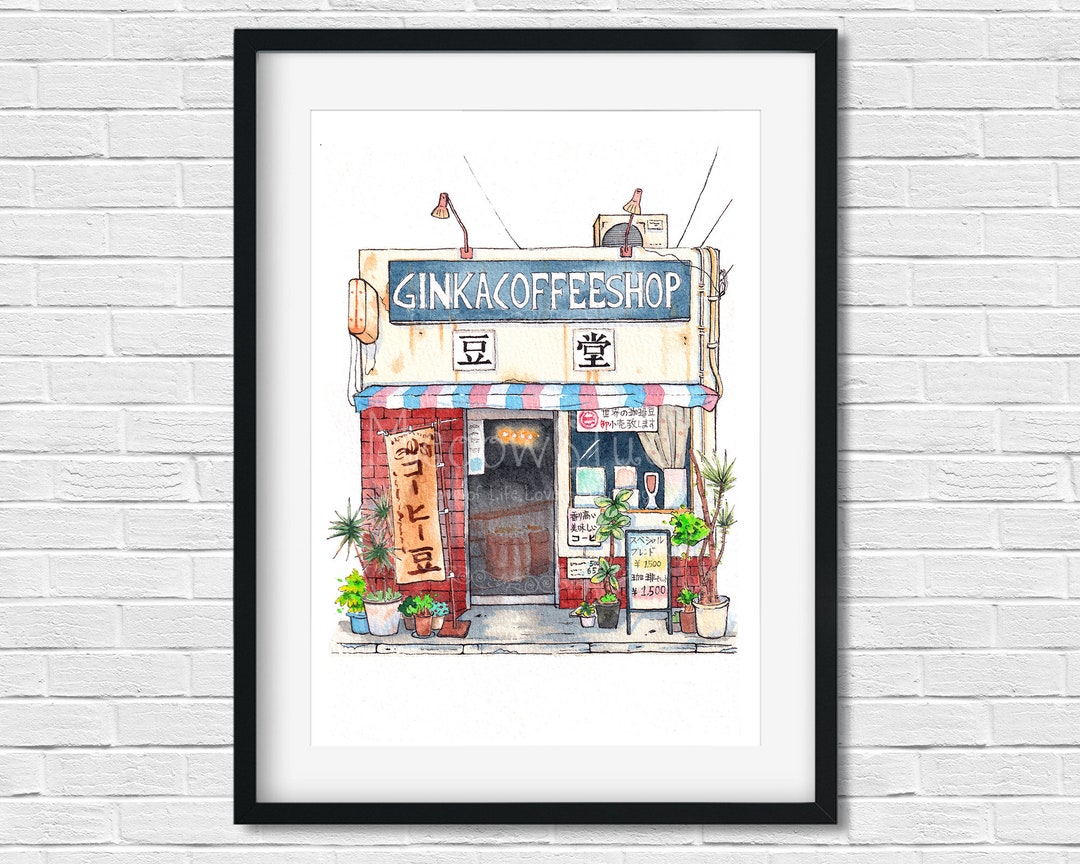 Japanese Storefront,asian Art,coffee Shop,streetscape,wall Art Print ...