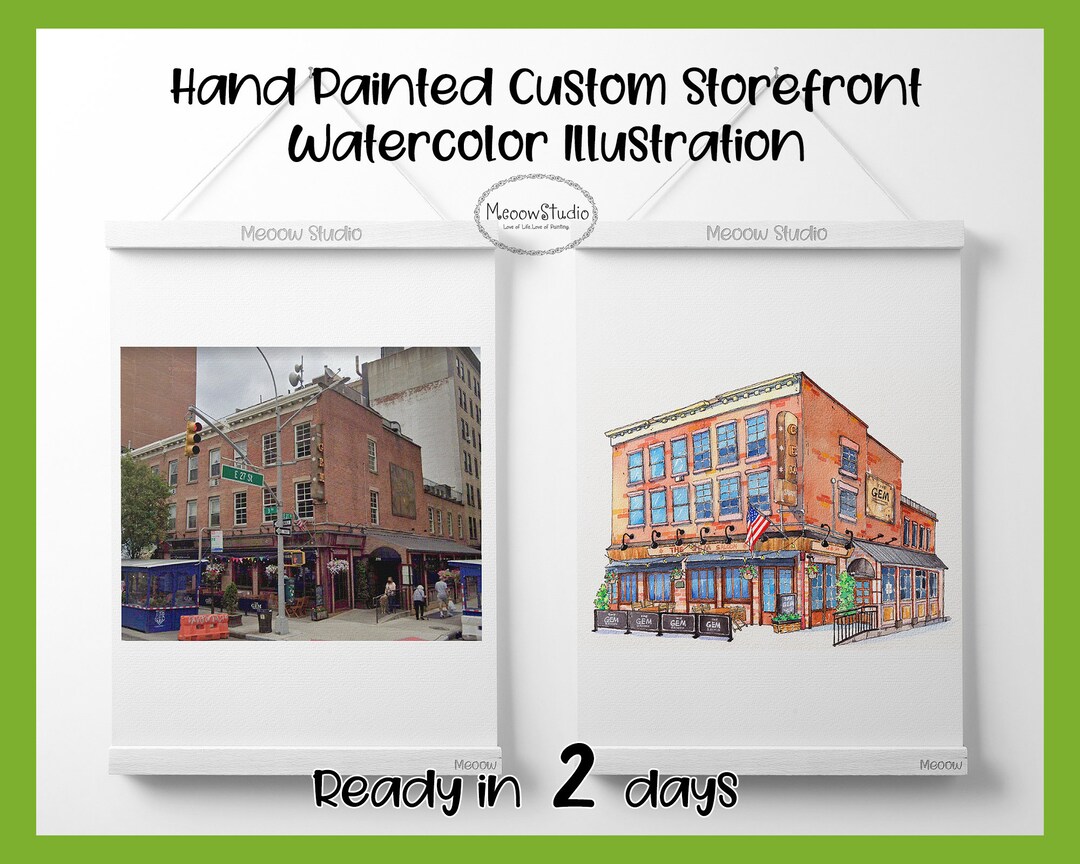 Custom Storefront Watercolor Illustration,business Front,commercial ...