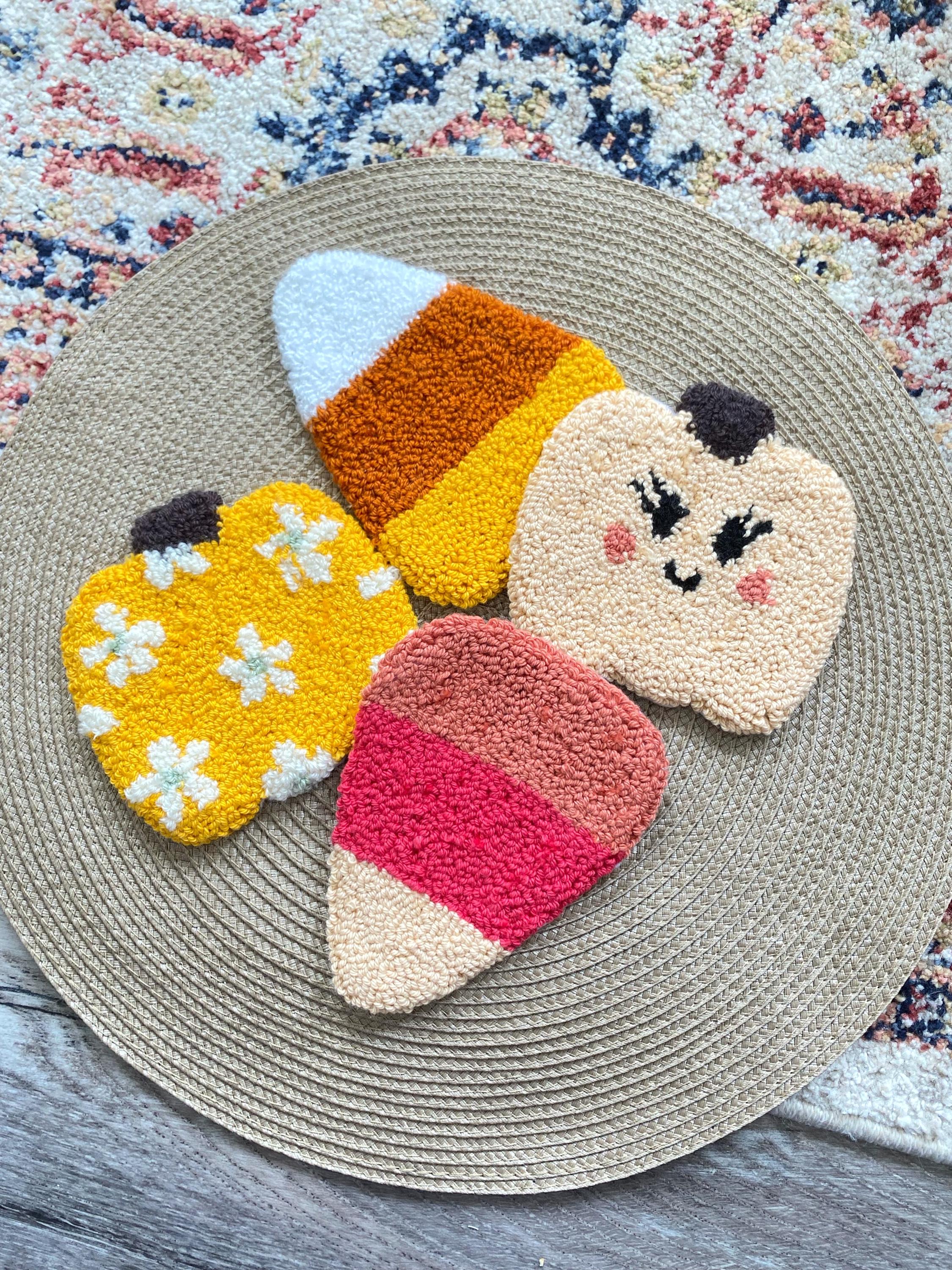 Fall Pumpkins and Candy Corn Punch Needle Coasters, Autumn Mug Rugs ...