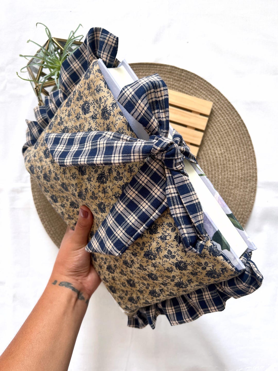 Vintage Blue Floral Gingham Bible Cover With Bow - Etsy