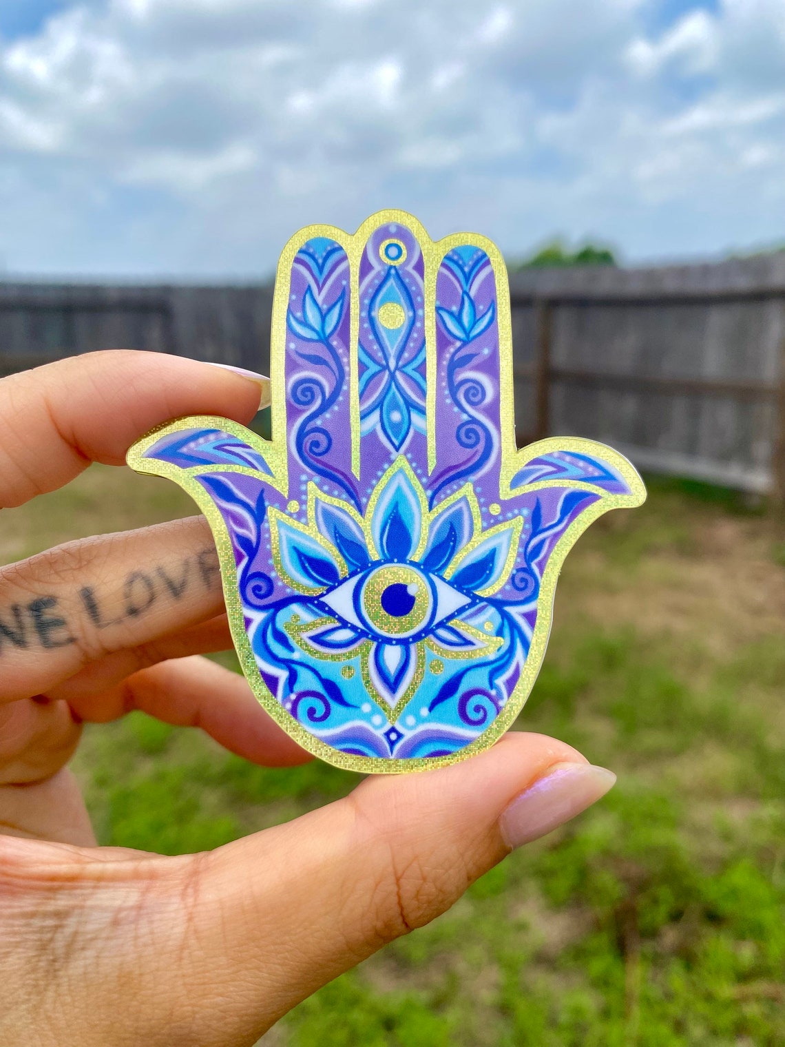Glitter Hamsa Sticker | Gold Hand of Fatima Laptop Decal, Gold Sparkle ...
