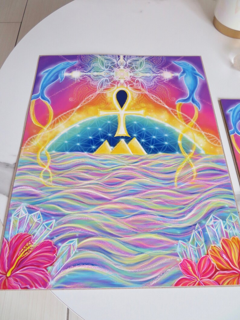 Golden Wavelengths Giclee Art Print Lemuria Dolphin Spiritual Art ...