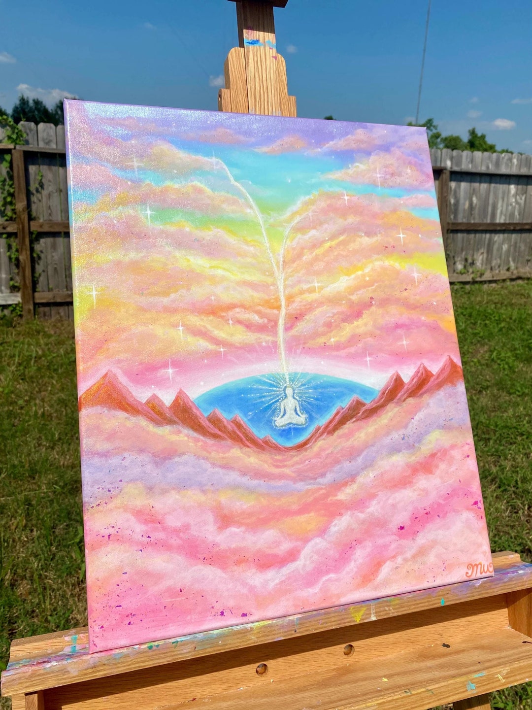 Akasha Original Painting Rainbow Clouds Waterfall in Sky Art ...
