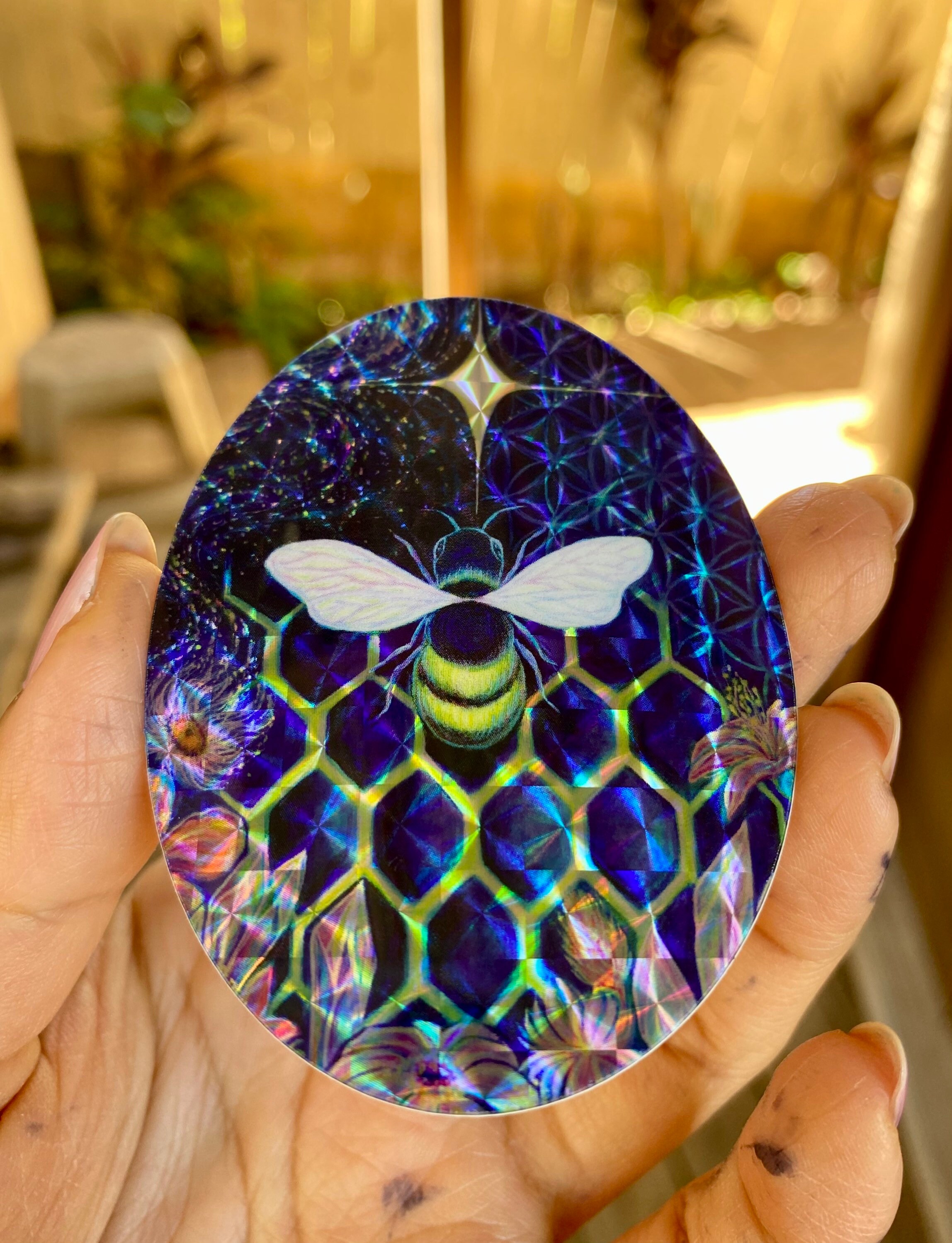Holographic Bee Sticker | Rainbow Cosmic Honey Bee Prismatic Decal ...