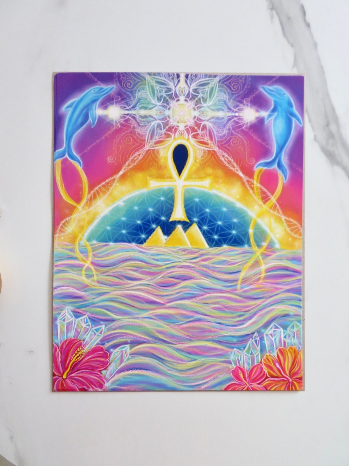 Golden Wavelengths Giclee Art Print Lemuria Dolphin Spiritual Art ...