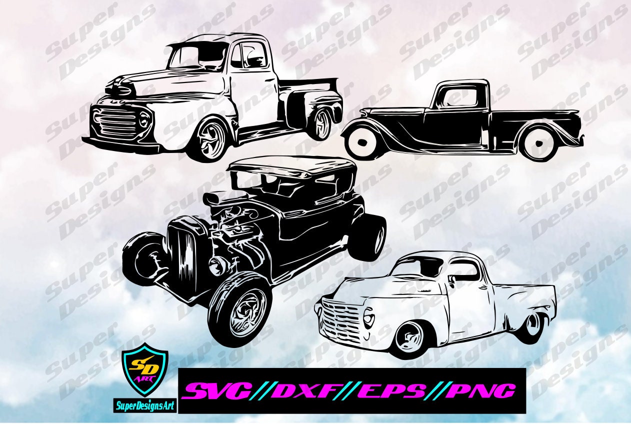 HOT ROD, Classic Truck, Old Truck / Svg, Dxf, Eps, Png, Vector, Cut ...