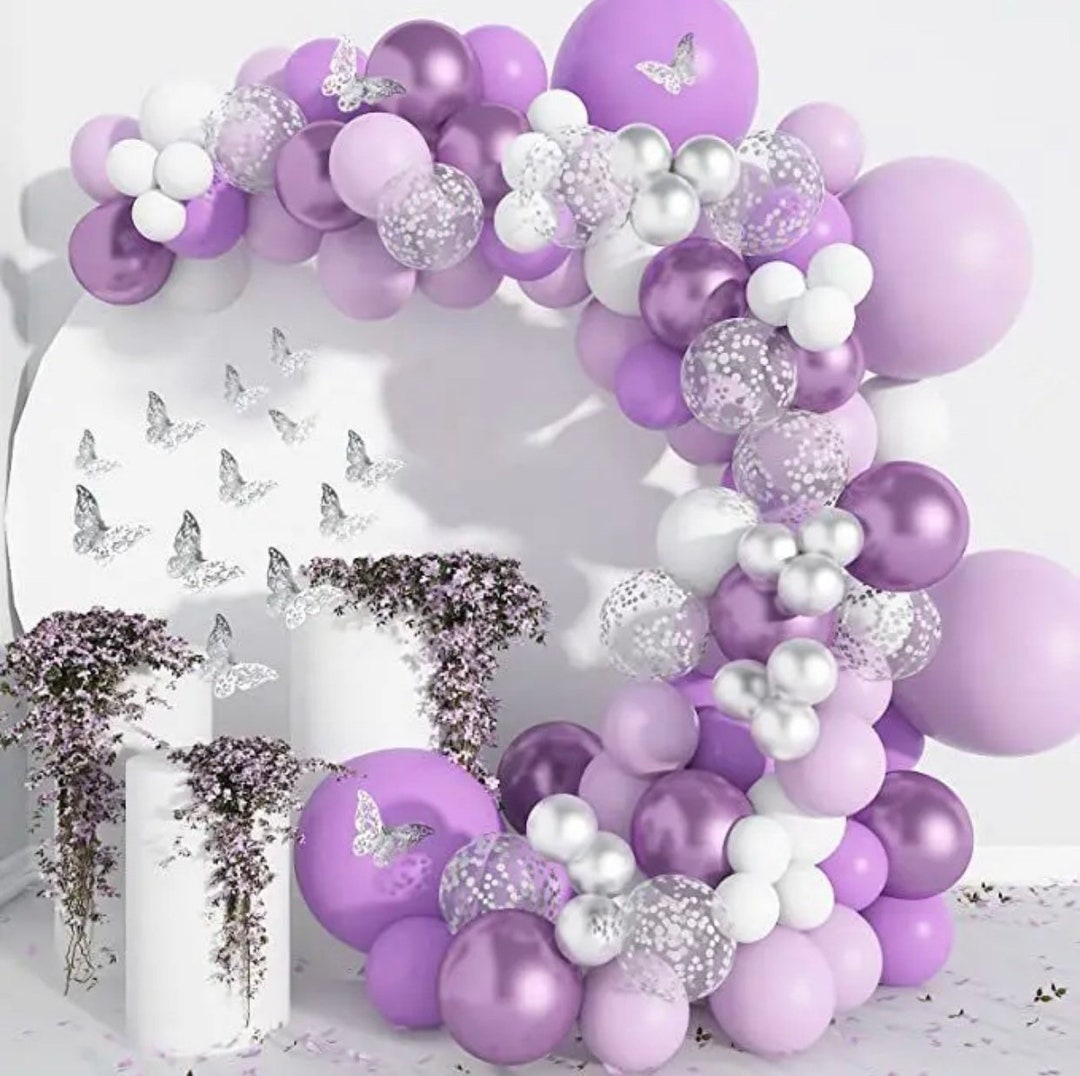 Purple and Silver Balloon Garland Arch Kit Purple Butterfly Balloons ...