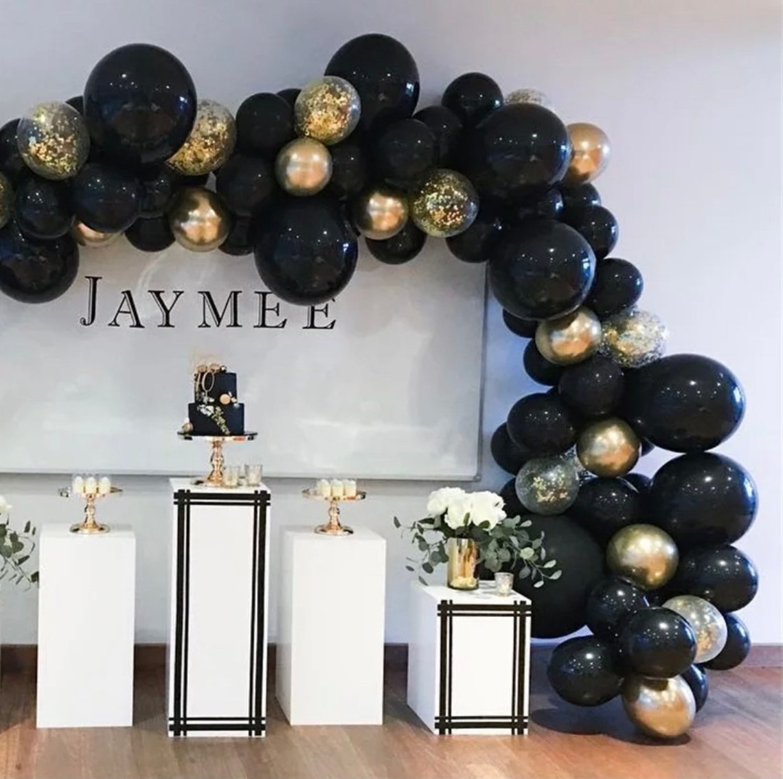 Graduation Balloon Garland Kit Black & Gold Anniversary or | Etsy