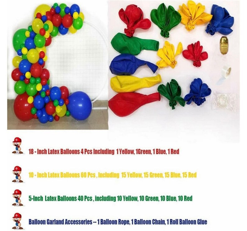 Primary Color Balloon Garland Arch Kit Red Blue Green Yellow | Etsy