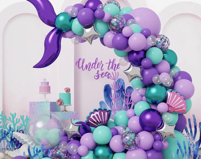 Mermaid Balloon Garland Arch Kit Purple and Turquoise Blue Balloons ...