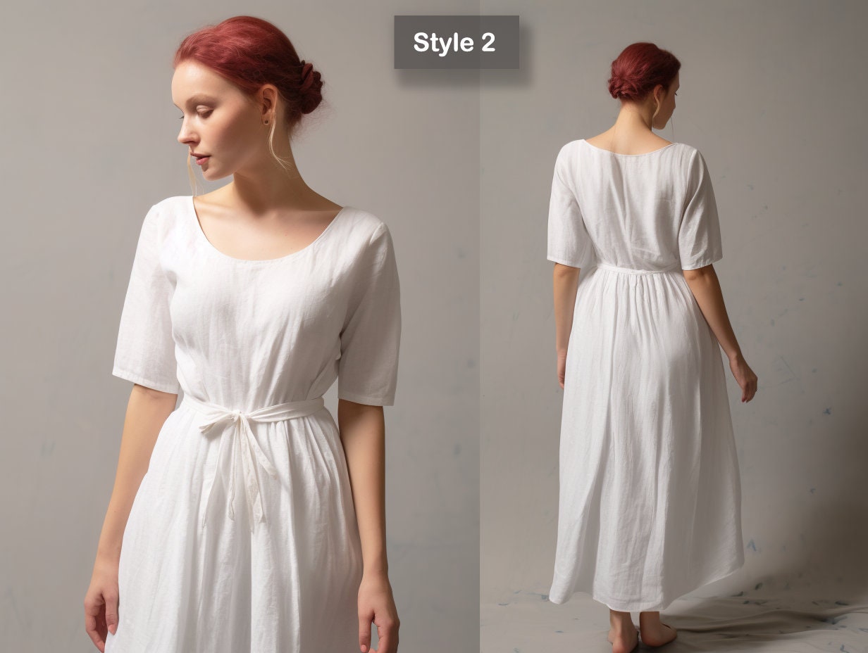 Handmade Modest White Linen Wedding Dress - Midi Summer Dress - Women's ...