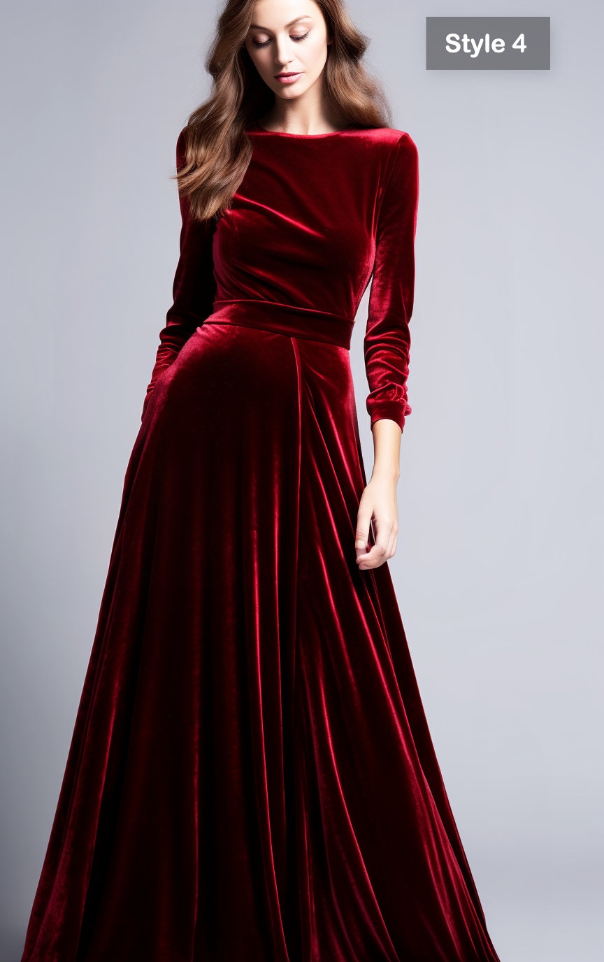 Custom Maroon Velvet Maxi Dress Retro Glam Bridesmaid Gown and Refined ...