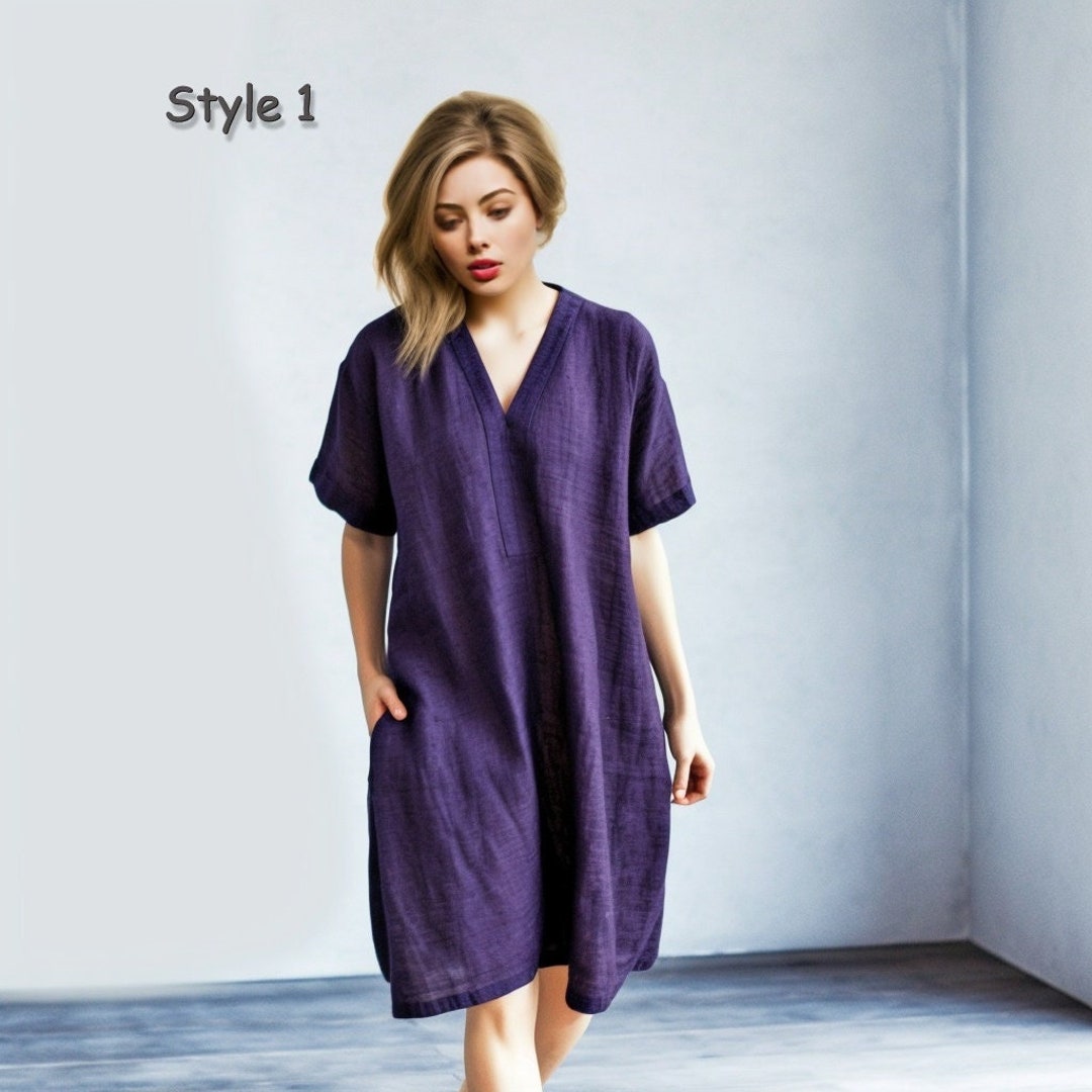 Stylish Linen Tunic Dress With Split Neck - Embrace the Modern Summer ...