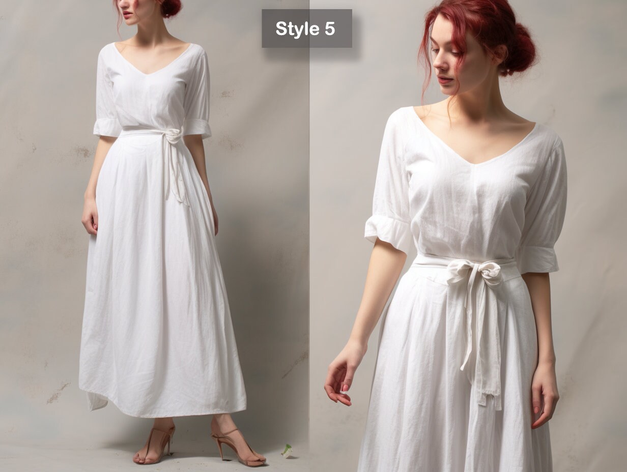 Handmade Modest White Linen Wedding Dress - Midi Summer Dress - Women's ...
