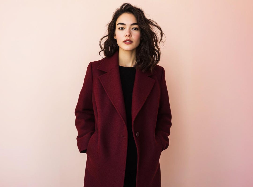 Custom Burgundy Wool Coat for Women, Warm Long Winter Jacket With ...