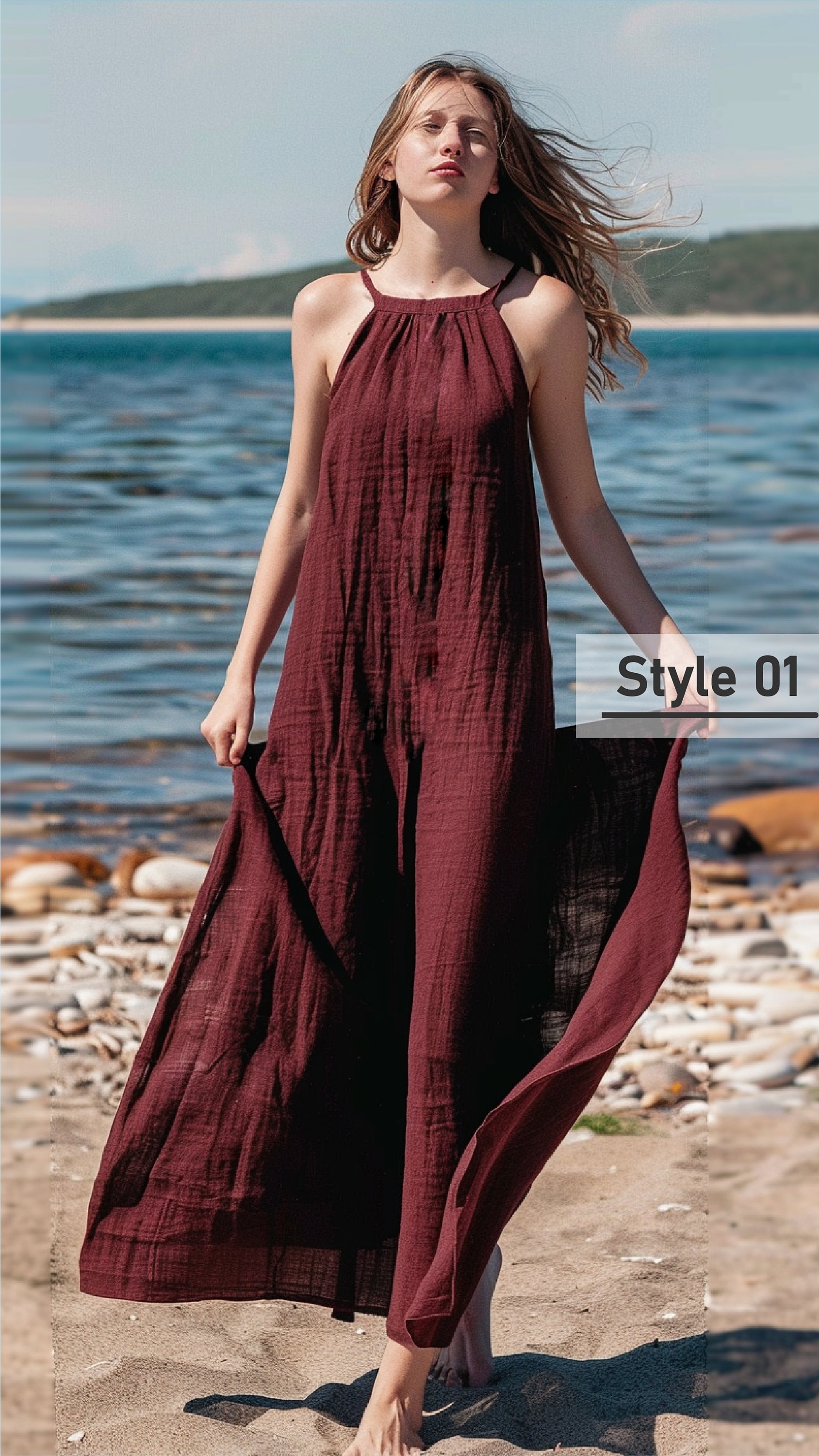 Customizable Linen Maxi Dress for Women Breathable and Elegant Summer ...