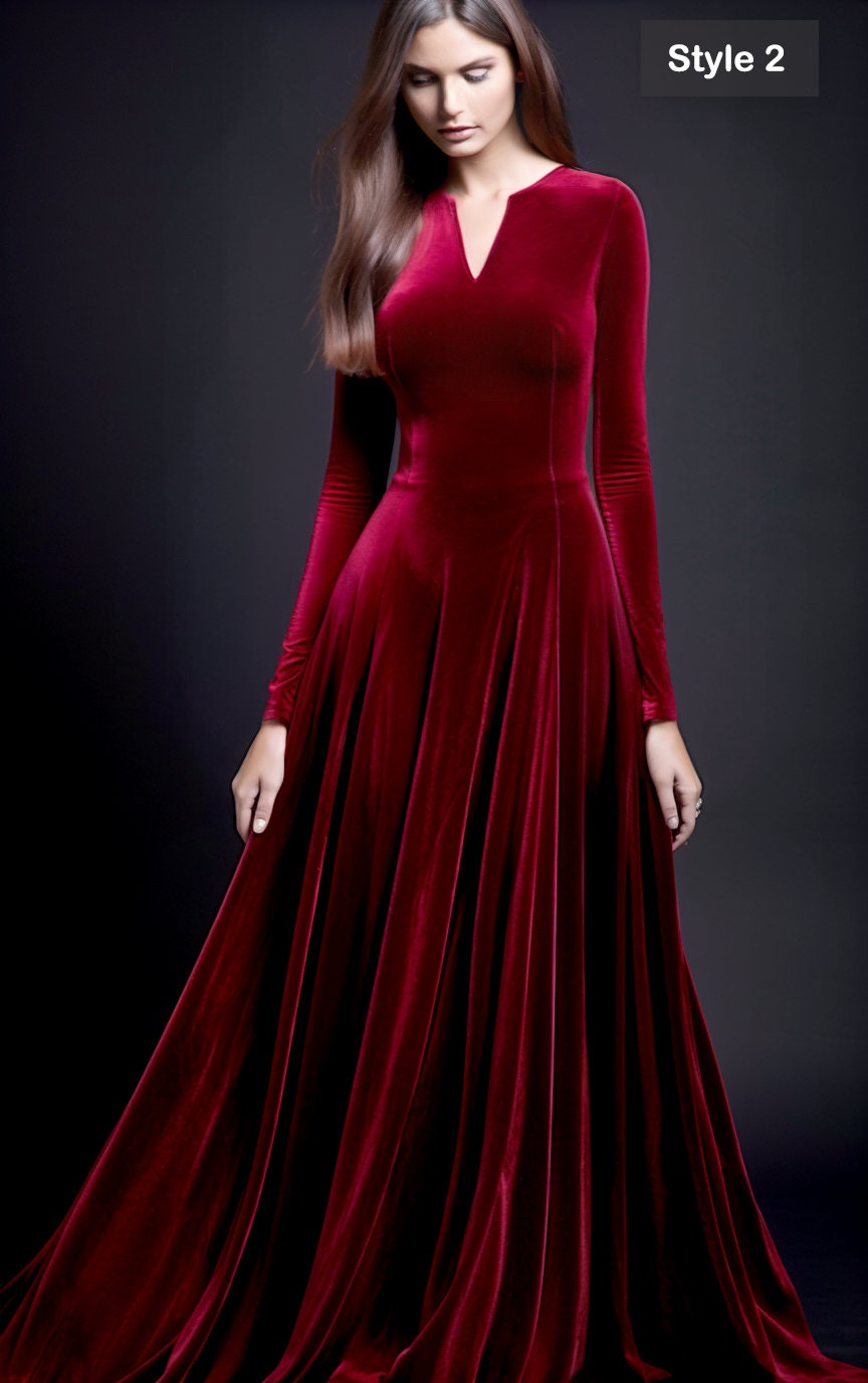 Custom Maroon Velvet Maxi Dress Retro Glam Bridesmaid Gown and Refined ...