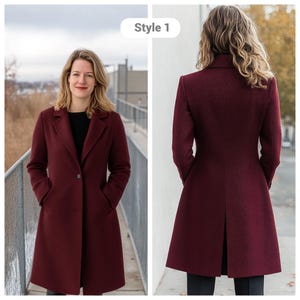 Custom Burgundy Wool Coat for Women, Warm Long Winter Jacket With ...