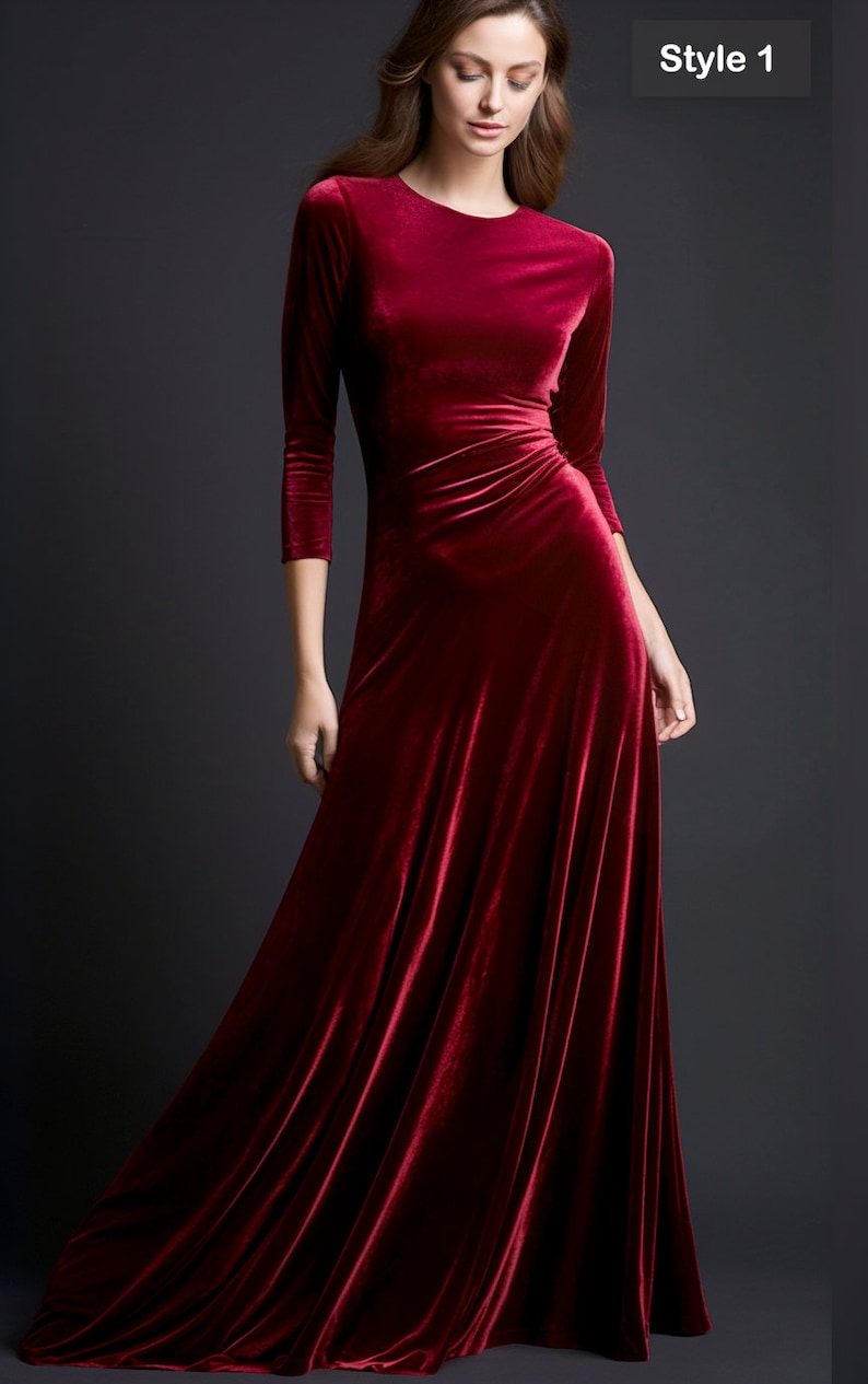 Custom Maroon Velvet Maxi Dress - Retro Glam Bridesmaid Gown and ...