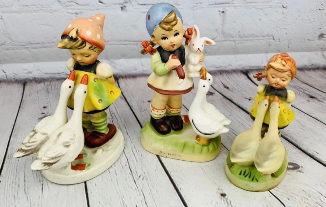 Lot of 3 Vintage Erich Stauffer Hummel-type Figures - Girl With 2 Swans ...