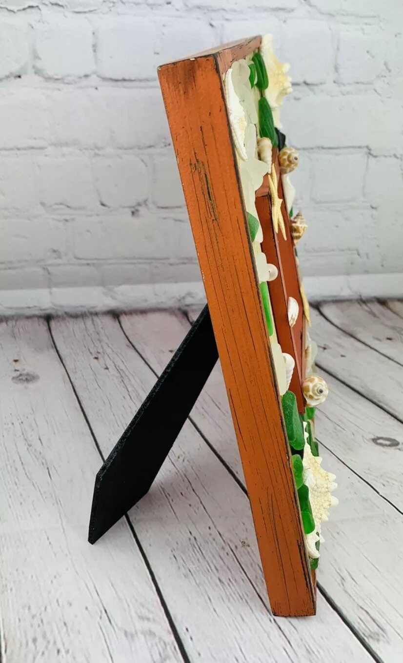 Handmade NATURAL Sea Glass & Sea Shell Lined Picture Frame 10 by 10 ...