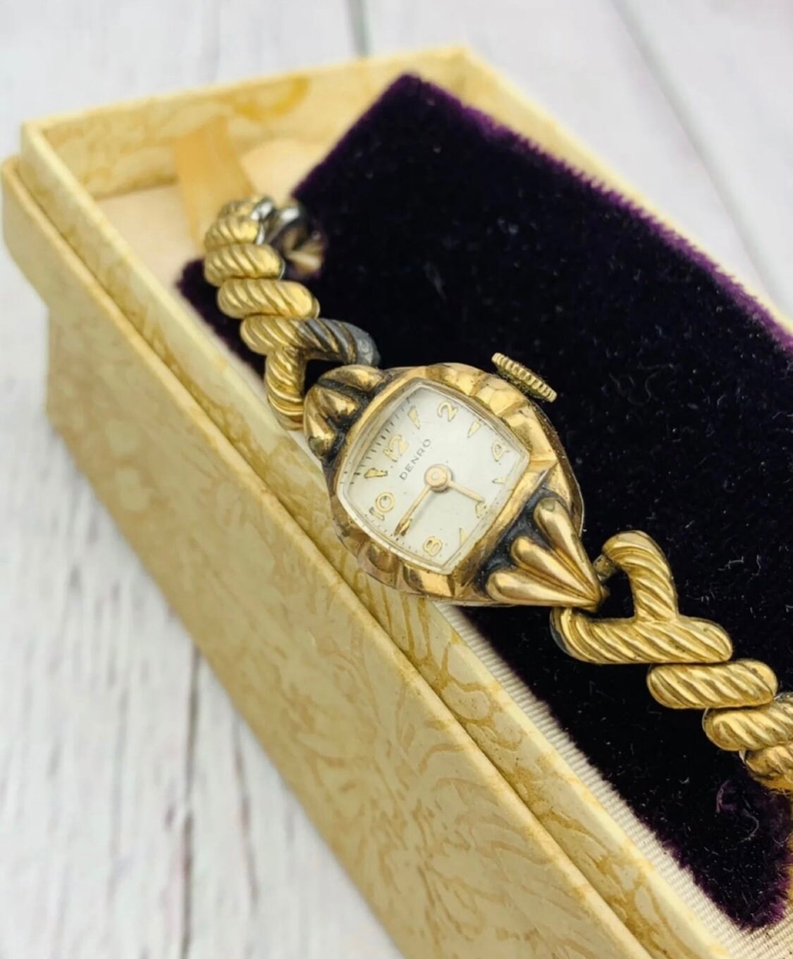 Vintage DENRO 10k Rolled Gold Ladies Womens Watch in ORIGINAL Box ...