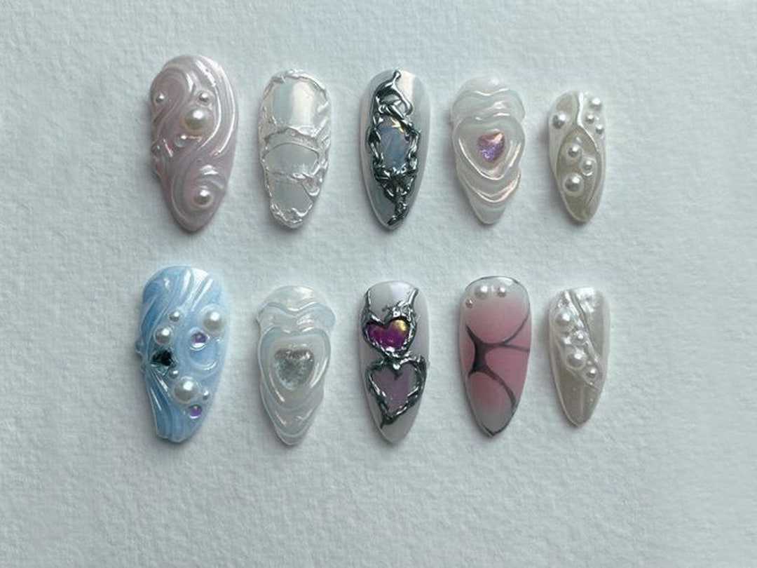Fresh Cute Nails : Freestyle 3D Raised Gel Nail Set With Heart and ...