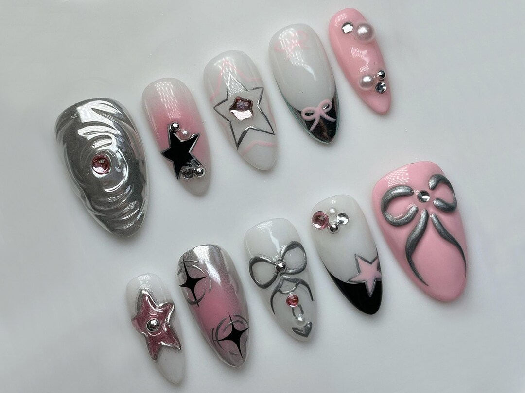Pink Freestyle 3D Gel Nails: Trendy Press on Nails With - Etsy