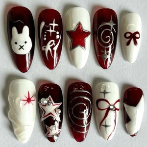Y2k Nail Set With Elegant Motifs Y2k-inspired Press on Nails Red and ...