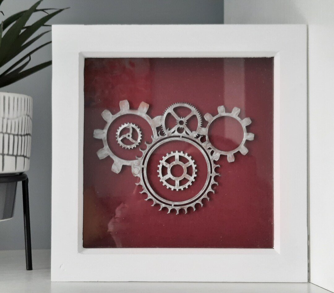 Steampunk Style Metallic Silver Cogs & Gears Box Frame, Wall Art Decor ...
