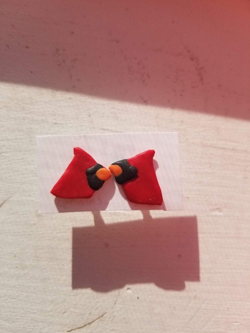 Red Cardinal Bird Polymer Clay Stud Earrings - Etsy