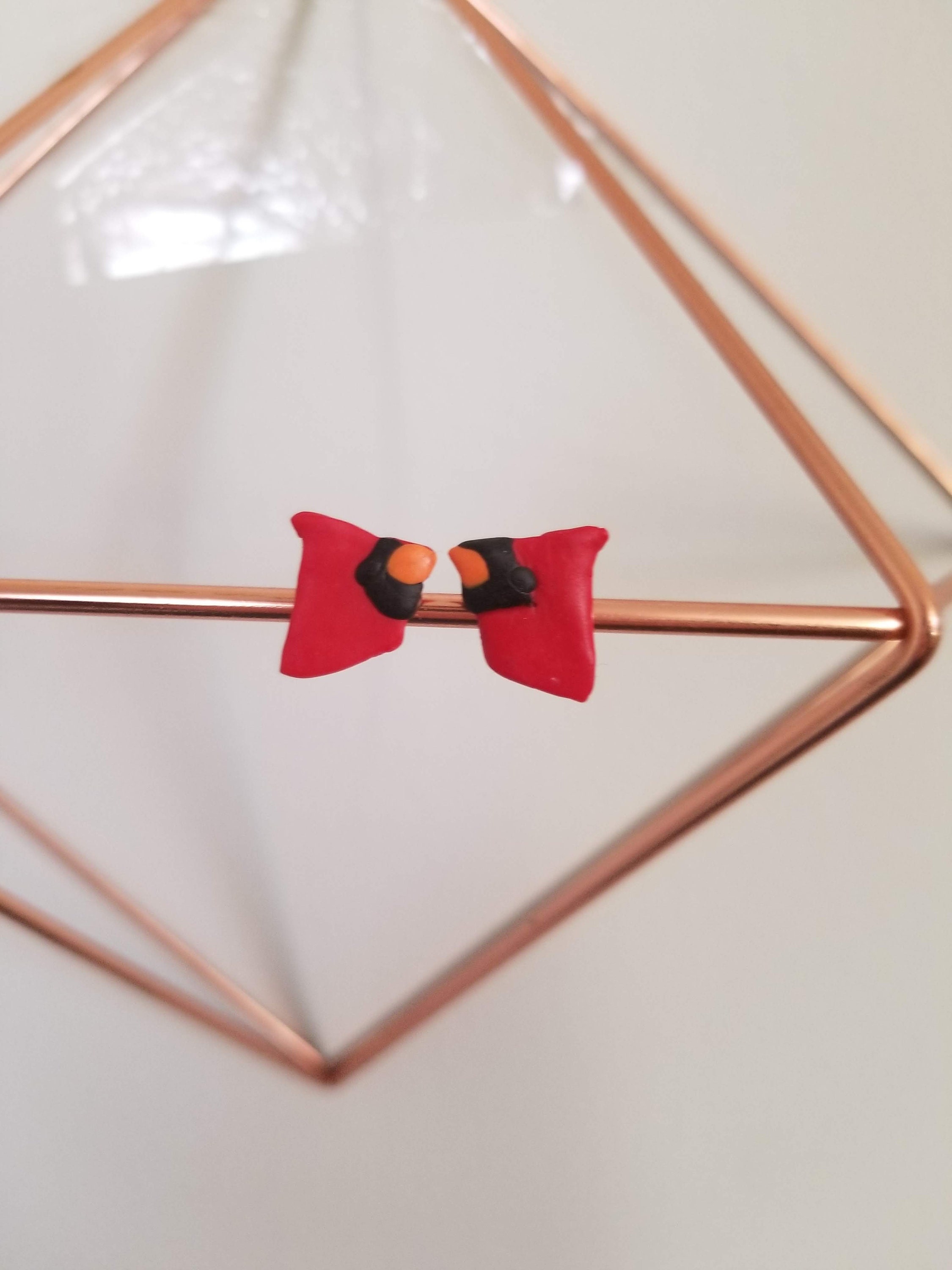 Red Cardinal Bird Polymer Clay Stud Earrings - Etsy