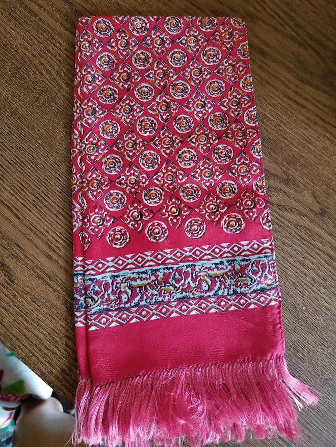 Vintage Silk Scarf | Stunning Red Patterned Silk Scarf | Rare Vintage ...