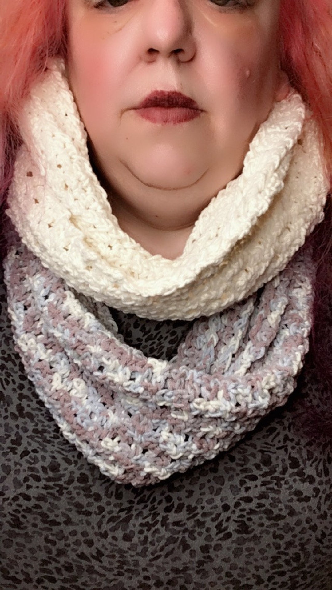 Crochet Cotton Infinity Scarf: White & Pastel Blend - Etsy