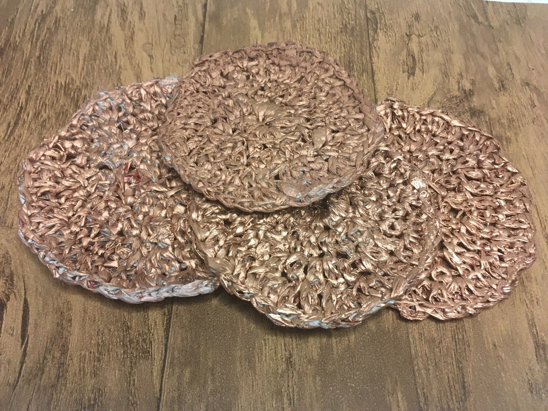 Upcycled Coasters, Plarn, Yarn From Recycled Grocery Bags, Gold, Copper ...