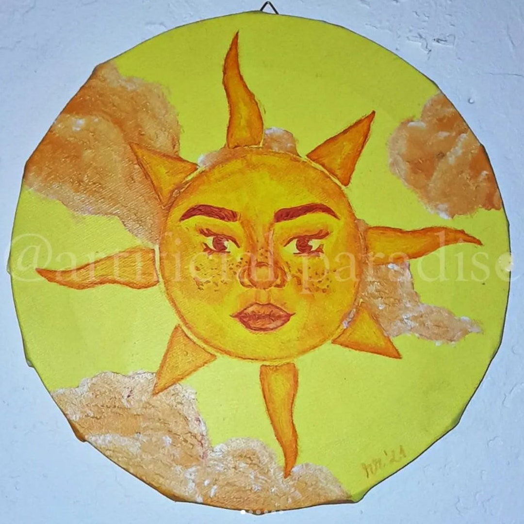 Yellow Sun and Clouds Painting - Etsy