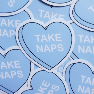 Take Naps Glossy Blue Weatherproof Sticker, Heart Stickers, Vinyl Matte ...