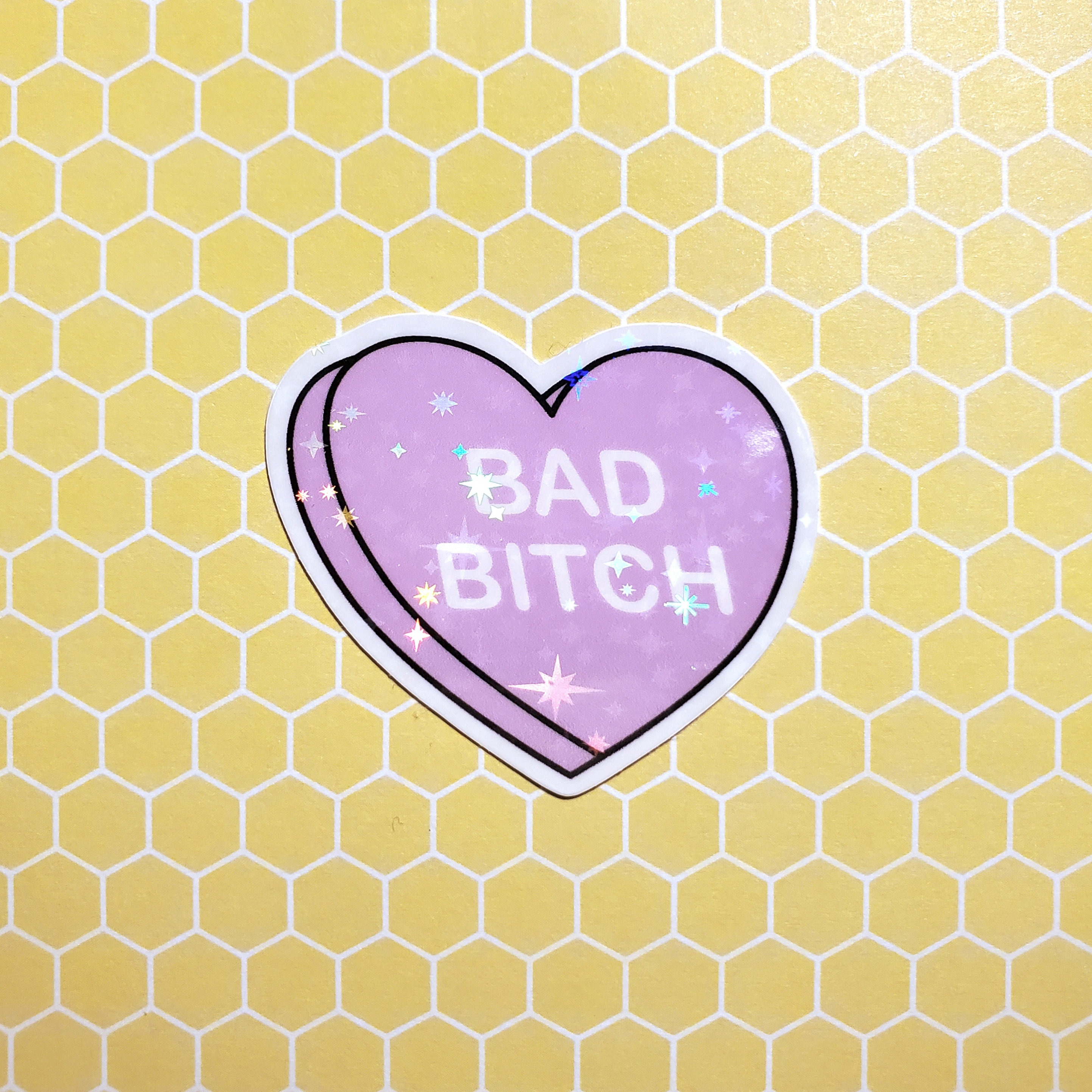 Bad Bitch Lavender Weatherproof Holographic Heart Sticker, Cute Heart ...