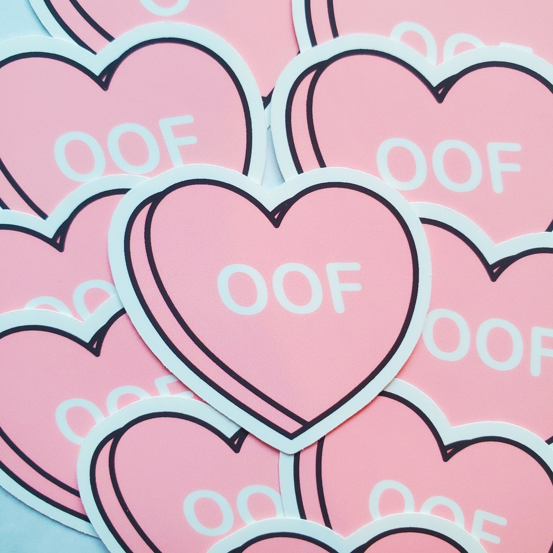 OOF Peach Pink Heart Matte Weatherproof Soft Baddie Aesthetic Sticker ...