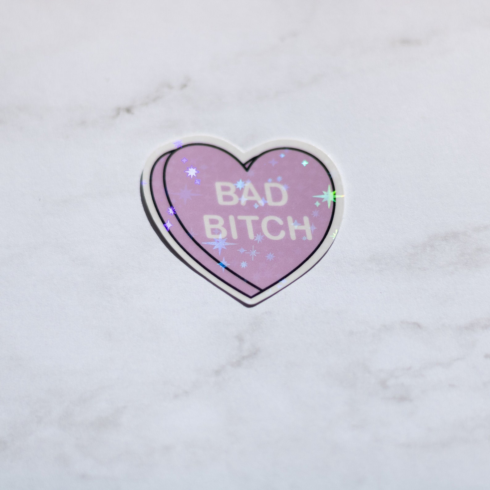 Bad Bitch Lavender Weatherproof Holographic Heart Sticker | Etsy