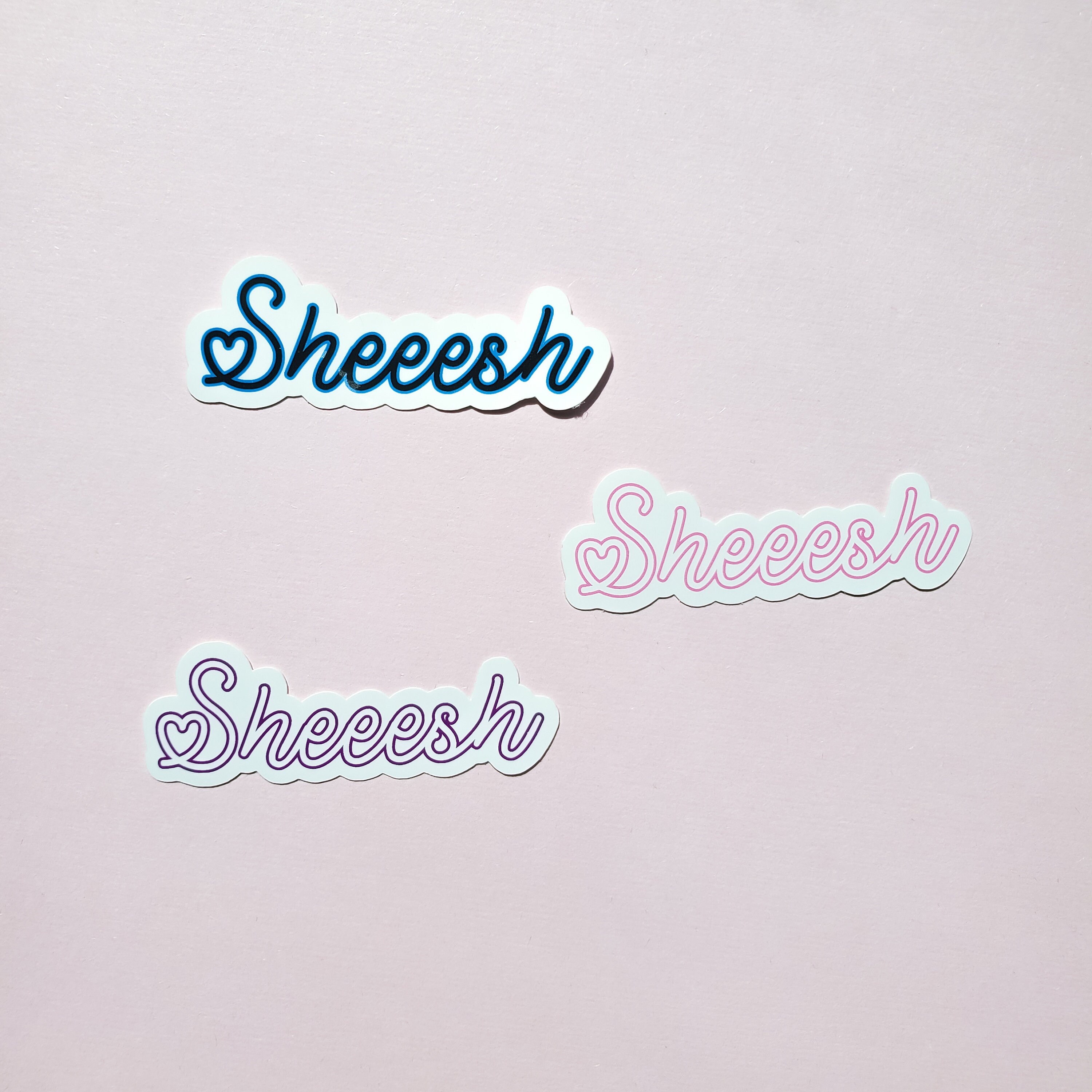 Glossy Sheesh Heart Stickers Pink Blue and Black and Purple | Etsy UK