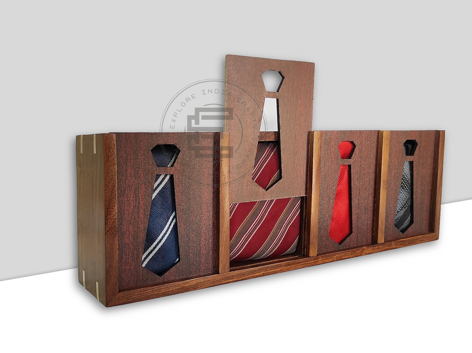 Wood Tie Storage Box Tie Display Case for Wedding School Child Son Tie ...
