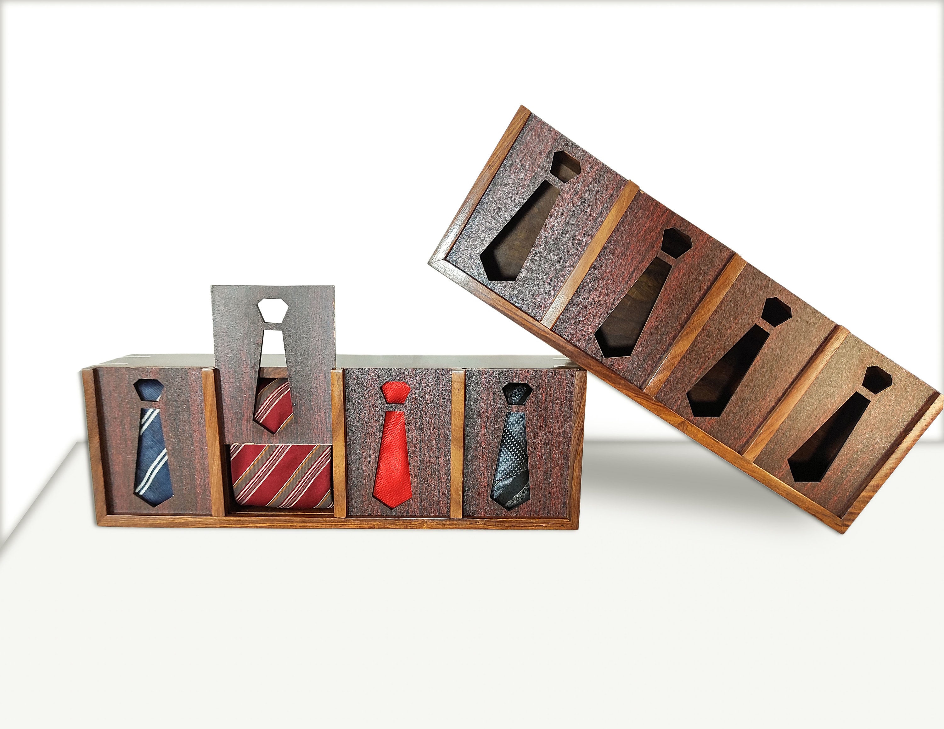 Wood Tie Storage Box Tie Display Case for Wedding School Child Son Tie ...